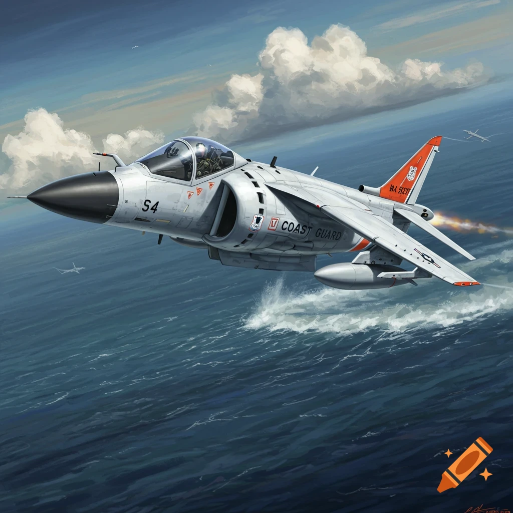 AV-8B Harrier in US Coast Guard colors on Craiyon