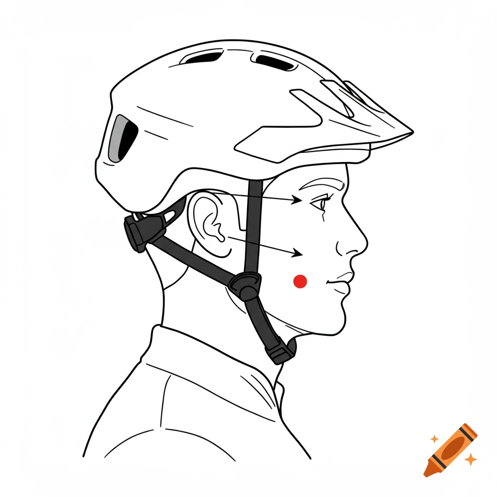 Line art diagram of person with bike helmet and chin strap on Craiyon
