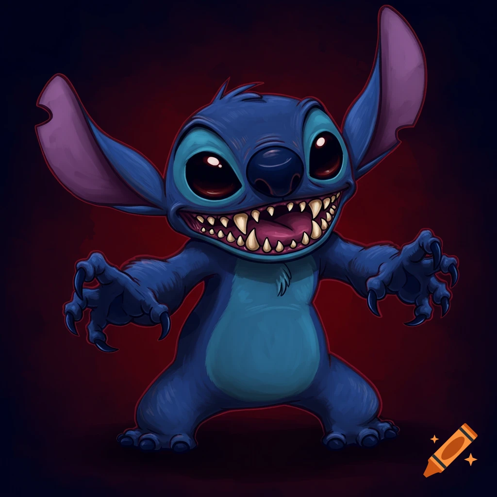 A cartoon creature similar to Stitch with a lion's mane and a saddle ...