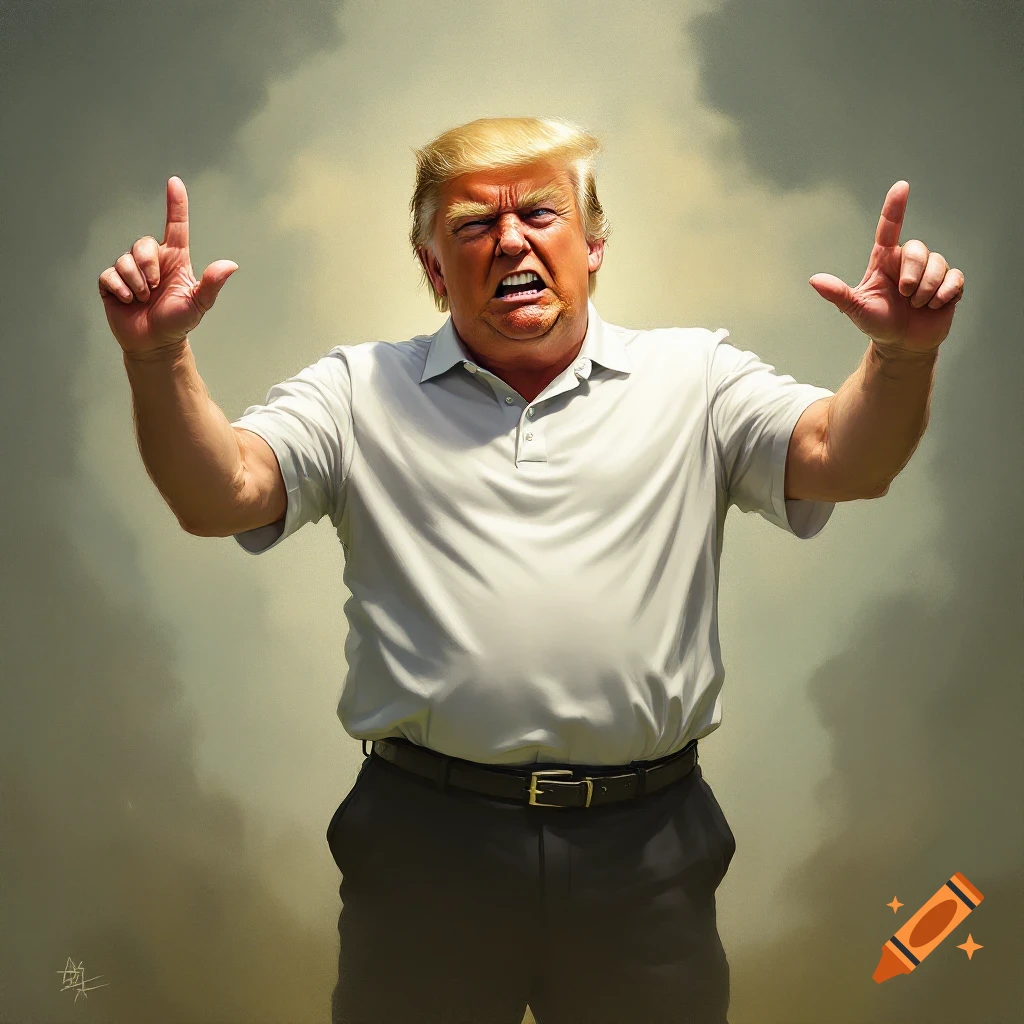 Donald Trump flipping off gesture in golf clothes on Craiyon