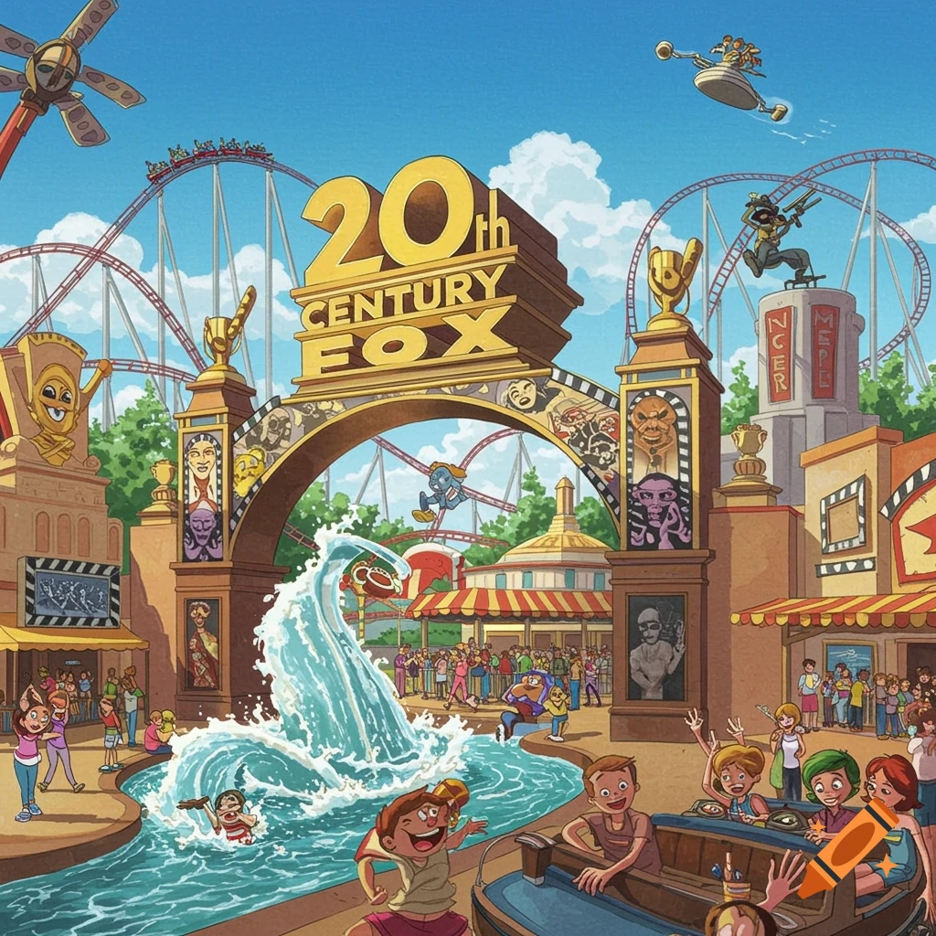20th Century Fox theme park with roller coasters on Craiyon