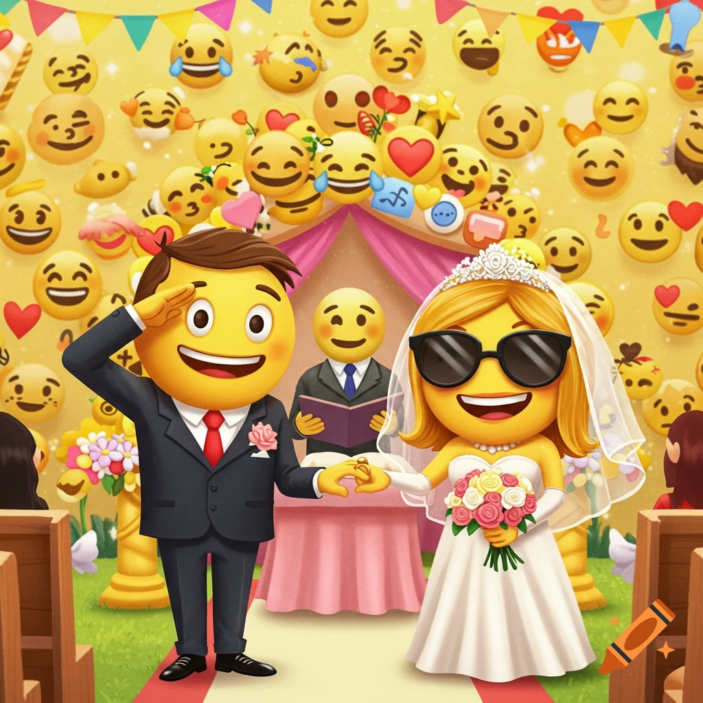 Saluting emoji and sunglasses emoji getting married on Craiyon
