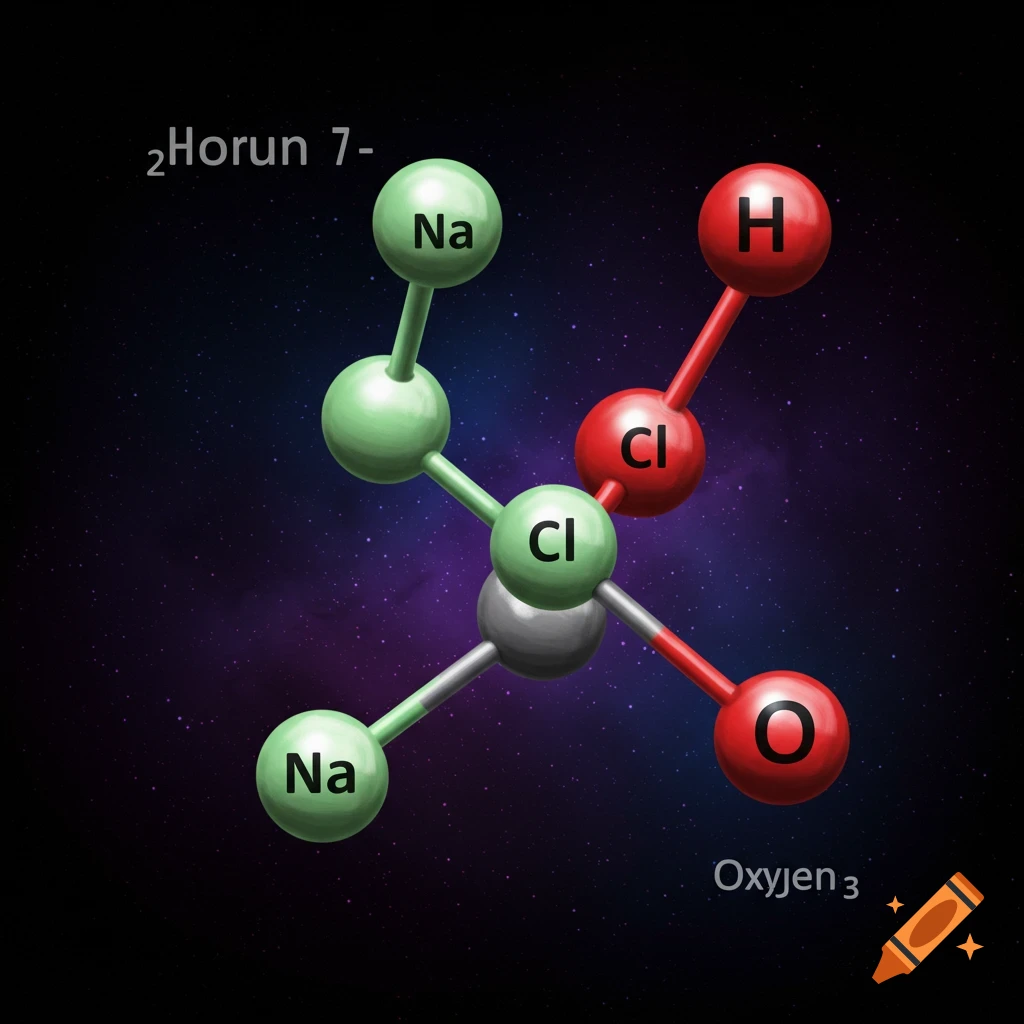 Sodium, Chlorine, and Oxygen arranged in a simple structure on Craiyon
