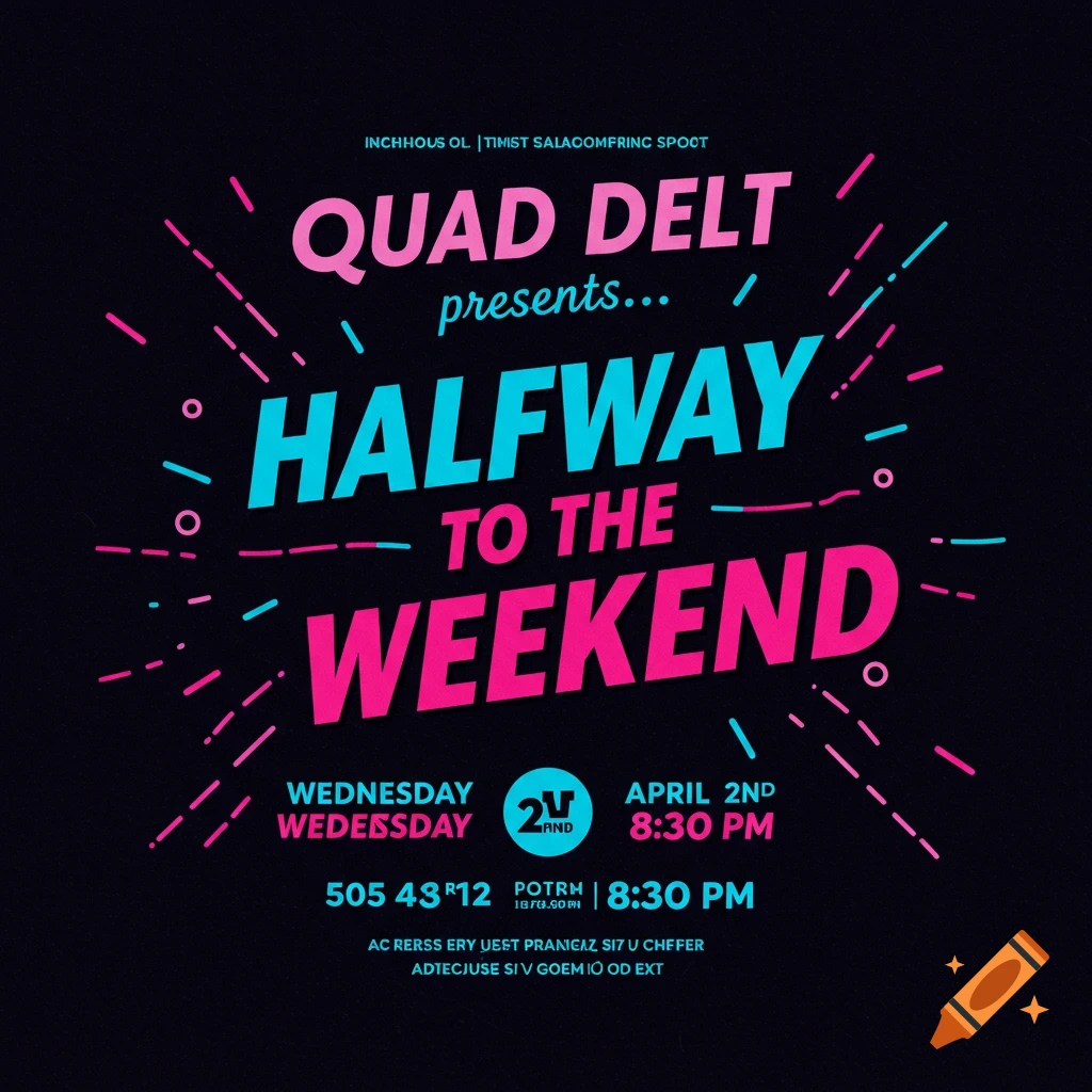 Party poster for Halfway to the Weekend event on Craiyon