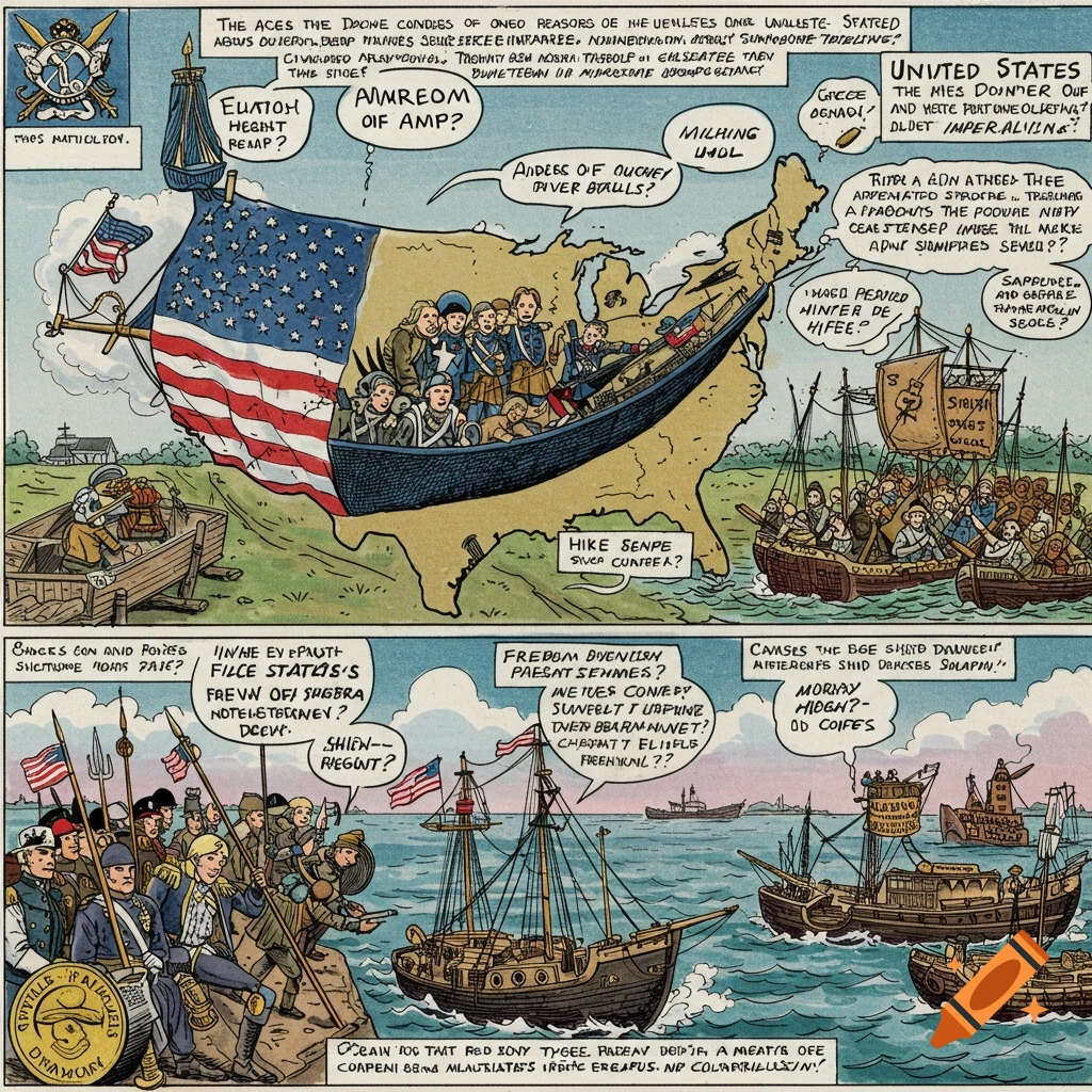 Political cartoon summarizing US imperialism with symbols of freedom ...