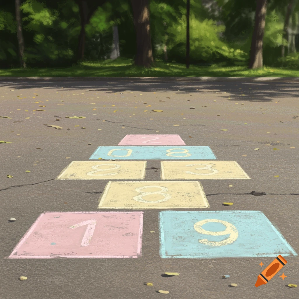 Hopscotch grid with nine squares numbered 1-9 on Craiyon