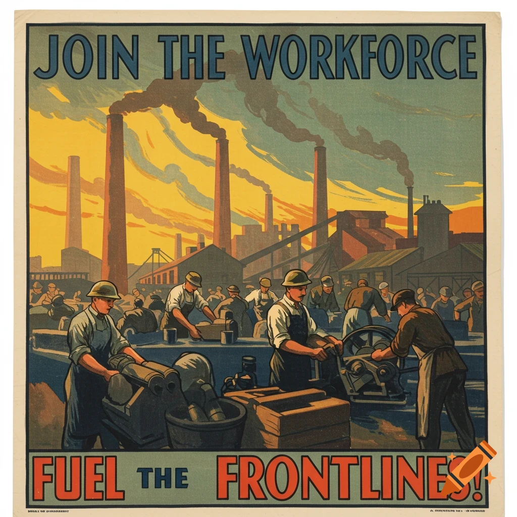 World War One propaganda poster encouraging joining the workforce on ...