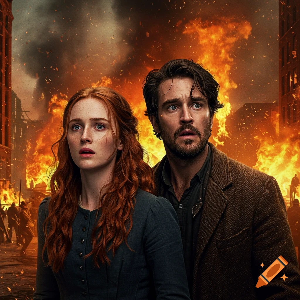 Photorealistic image of a woman and man looking scared in front of a ...