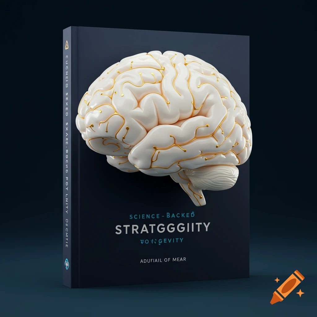 3D ebook cover for Science-Backed Strategies for Longevity on Craiyon