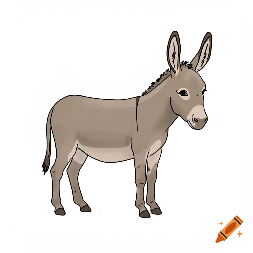 A simple 2D illustration of a brown donkey standing. on Craiyon
