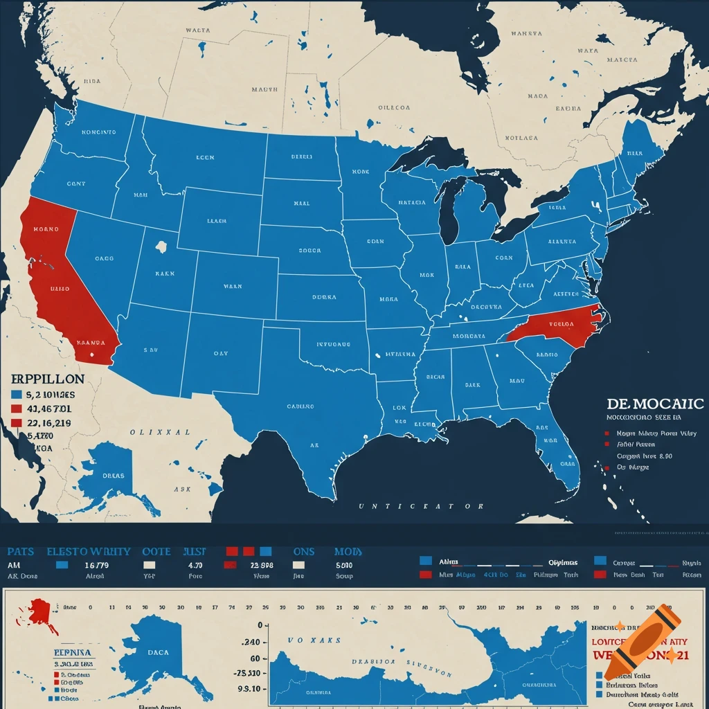 U.S. election map showing a Democratic victory. on Craiyon
