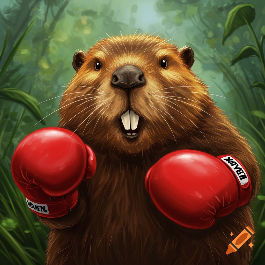Illustration of a beaver wearing red boxing gloves. on Craiyon