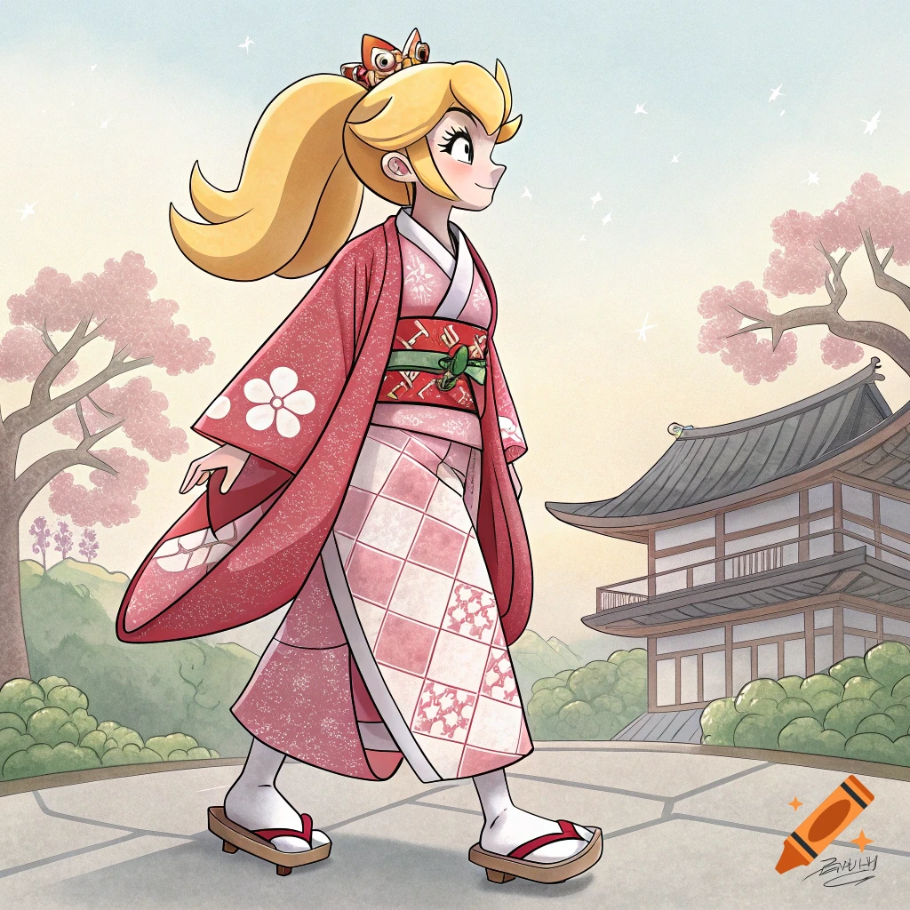 Princess Peach in Nezuko Kamado's clothes, anime style on Craiyon