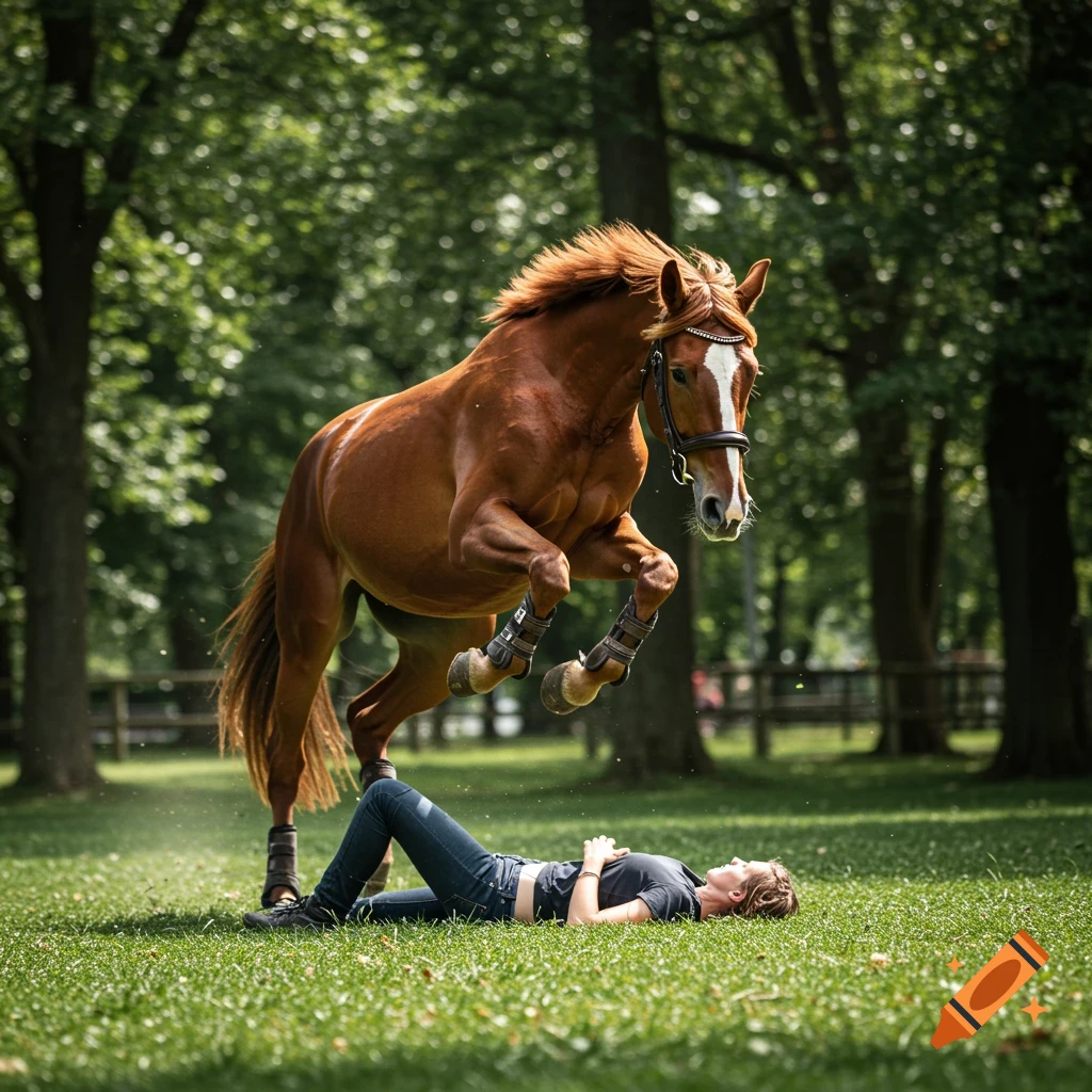Horse jumping over a person on Craiyon