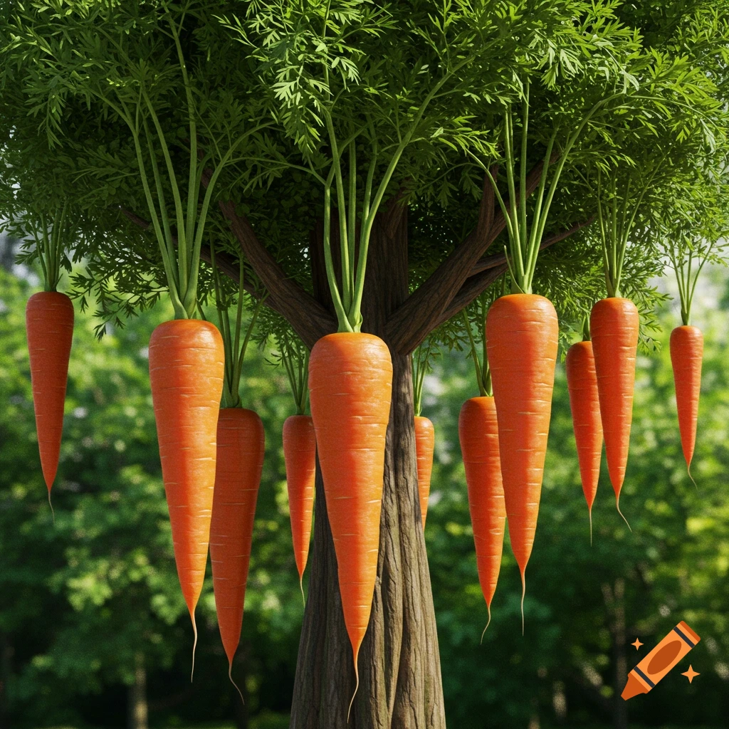 Carrots growing on a tree on Craiyon
