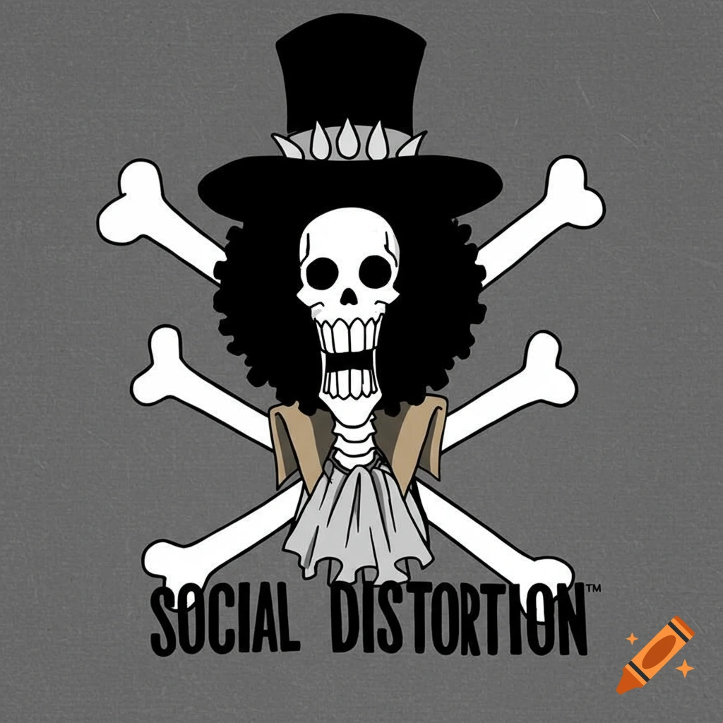 Social Distortion logo featuring Brook from One Piece on Craiyon