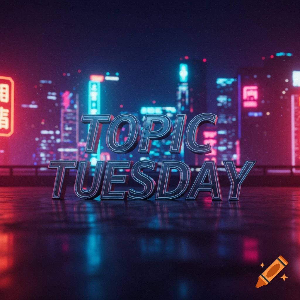 Futuristic silver "Topic Tuesday" letters on Craiyon