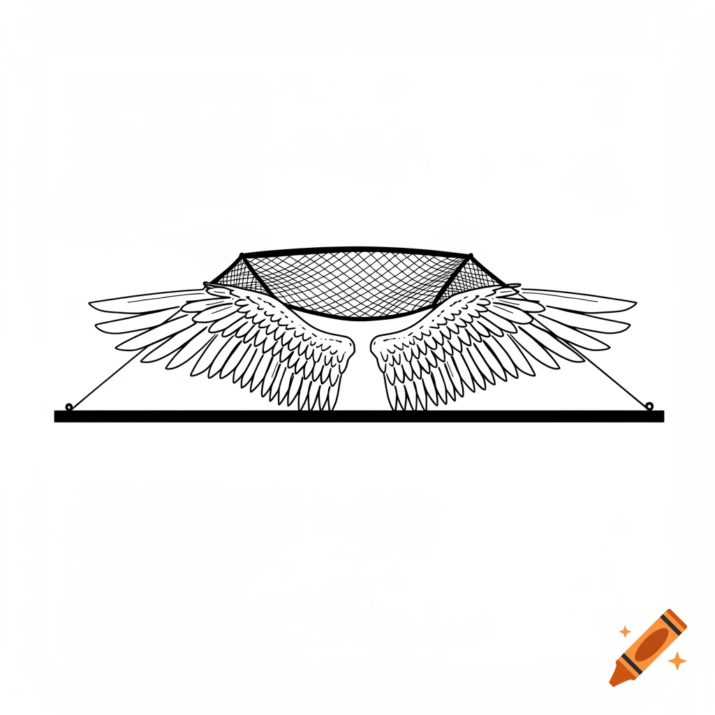 Silhouette of outstretched wings under a net line art illustration on ...