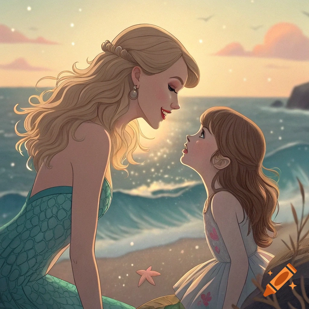 Taylor Swift adopting a mermaid child in an animation on Craiyon