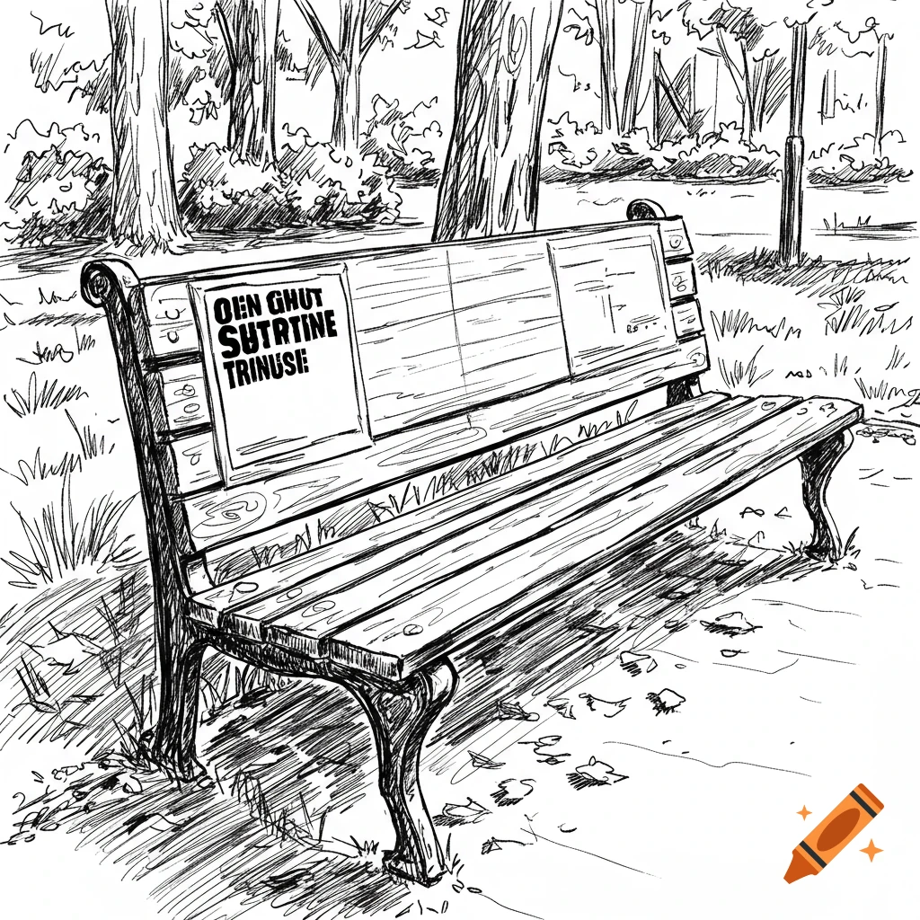 Sketch drawing of a bench with advertising on Craiyon