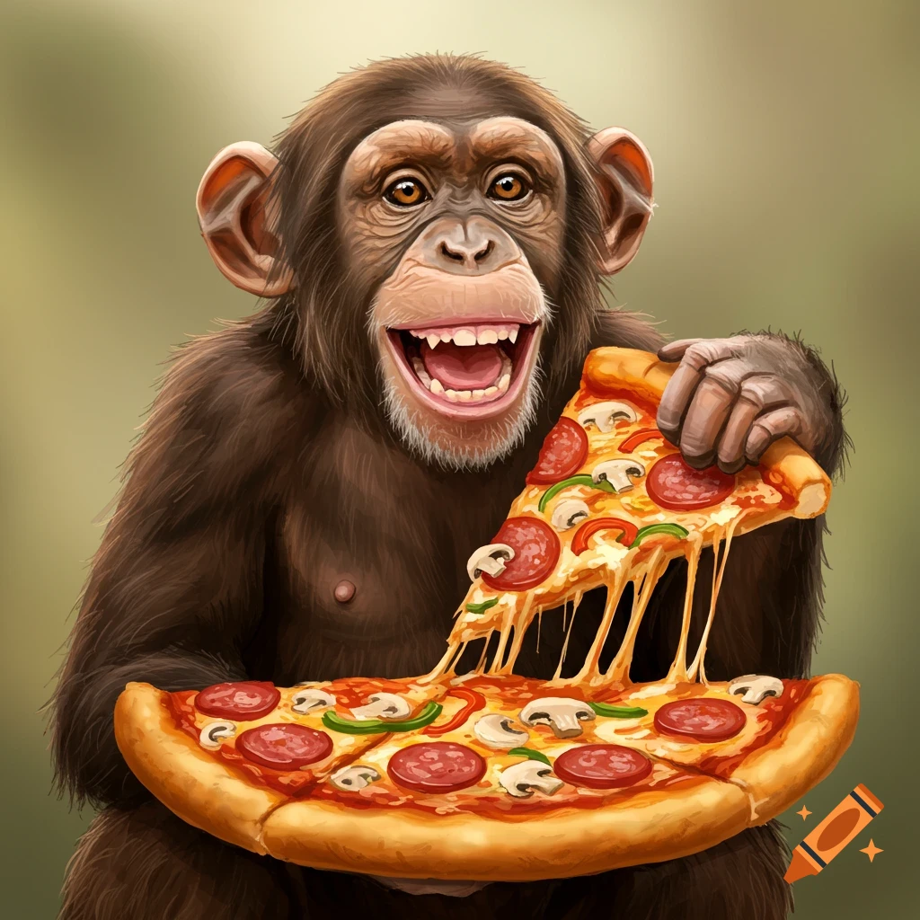 Chimpanzee monkey combined with pizza on Craiyon