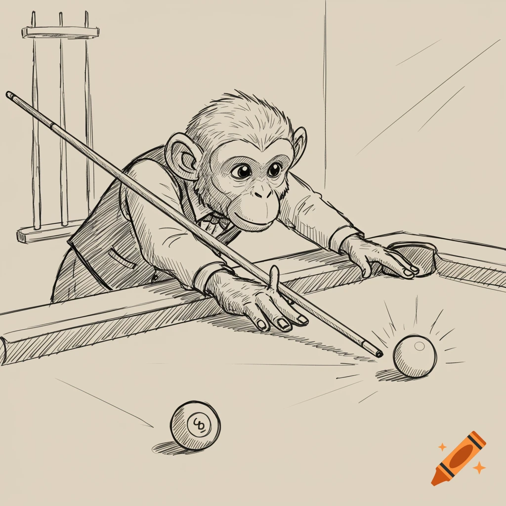 Sketch of a monkey playing billiards. on Craiyon