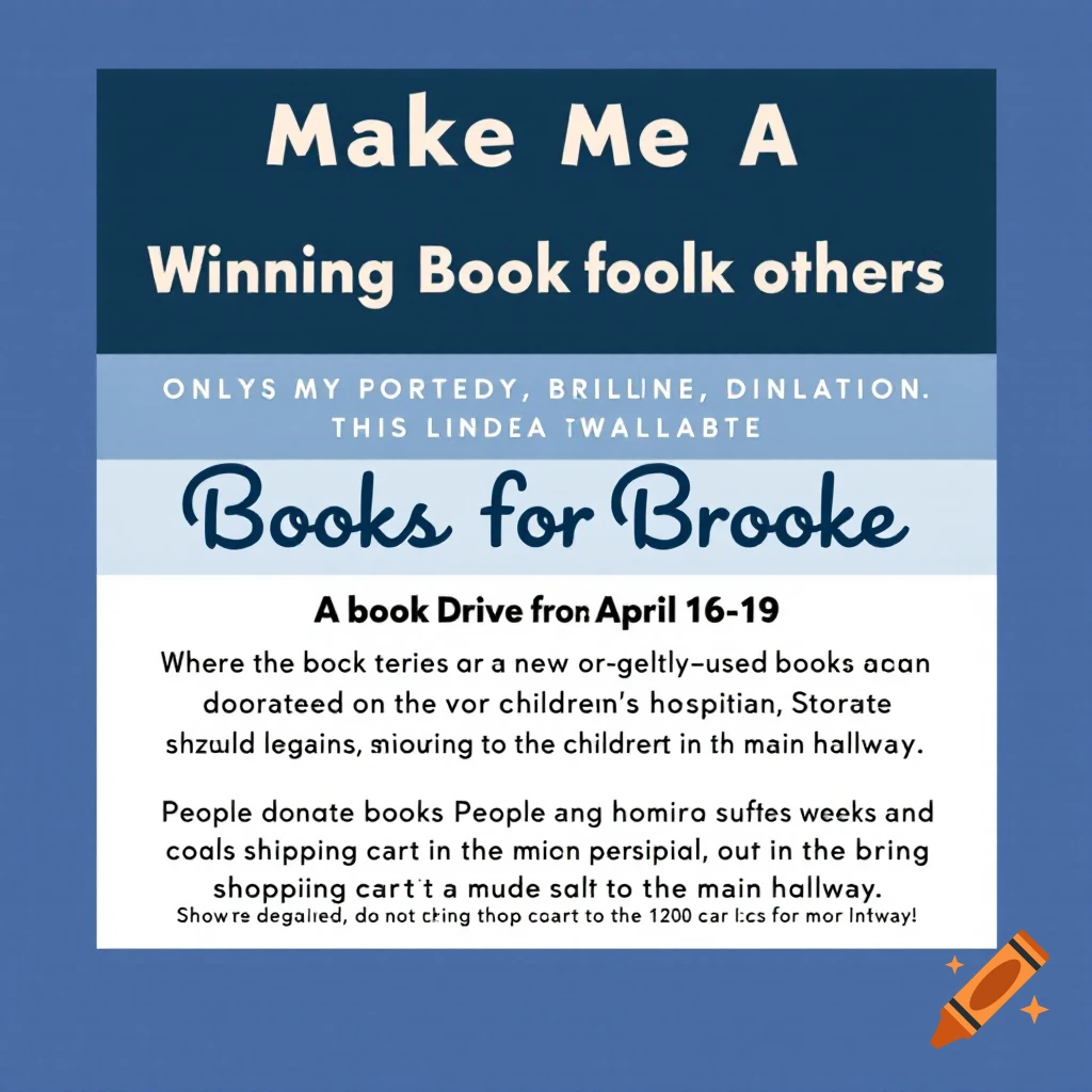 Poster advertising a book drive for Brooke from April 16-19 to benefit ...