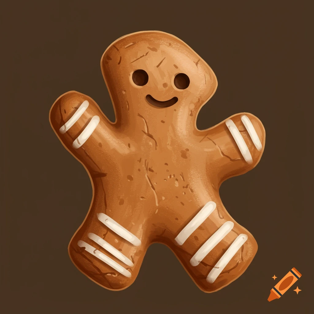 A smiling gingerbread man cookie with white icing on arms and legs. on ...