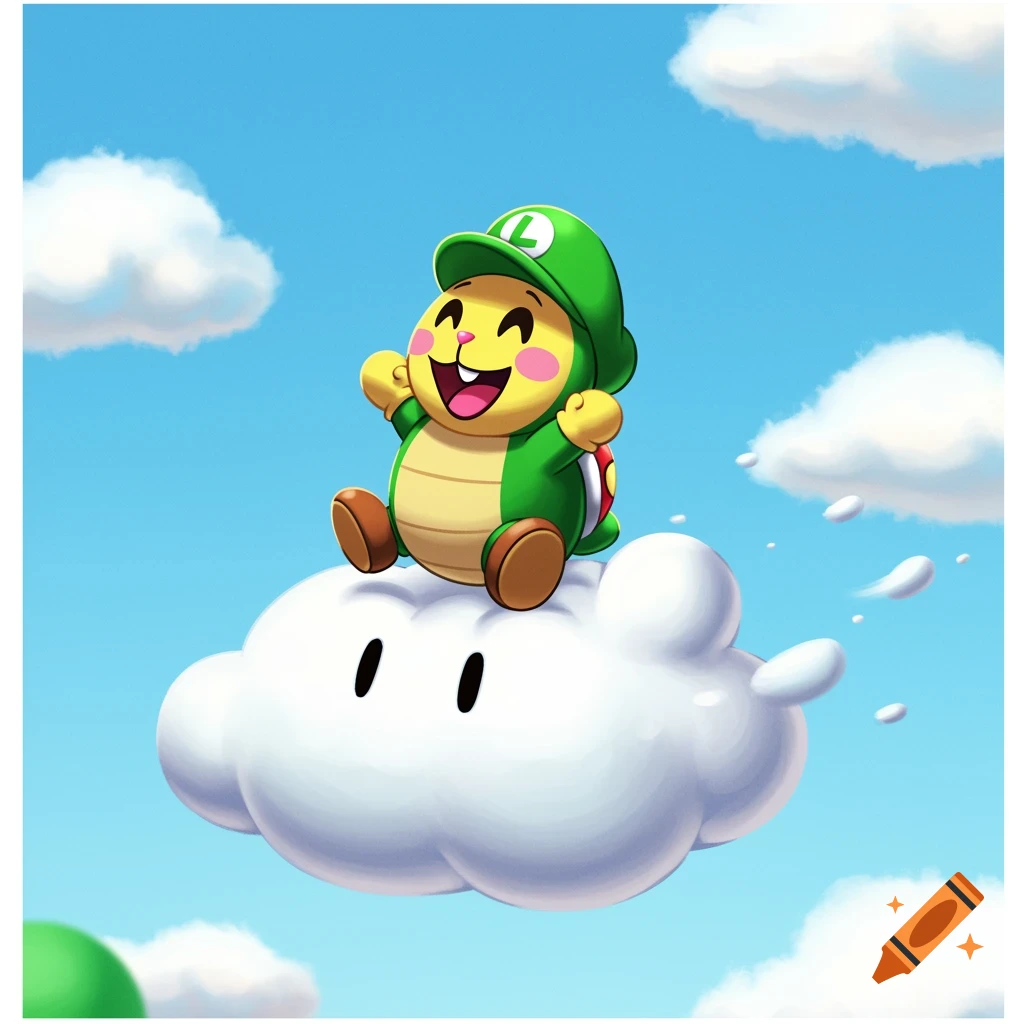 Happy hop bud sitting on a cloud, Super Mario Brothers style on Craiyon