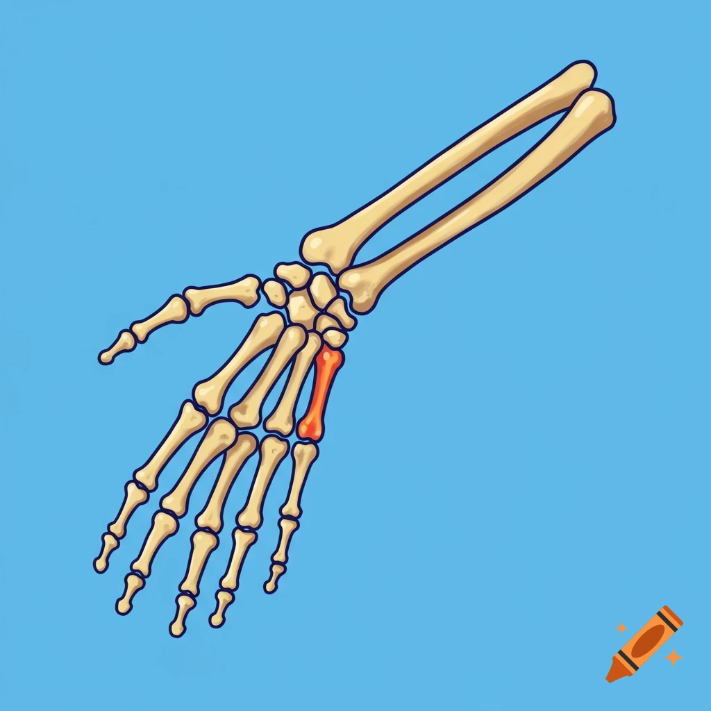 Illustration of a hand and wrist skeleton with one bone highlighted. on ...