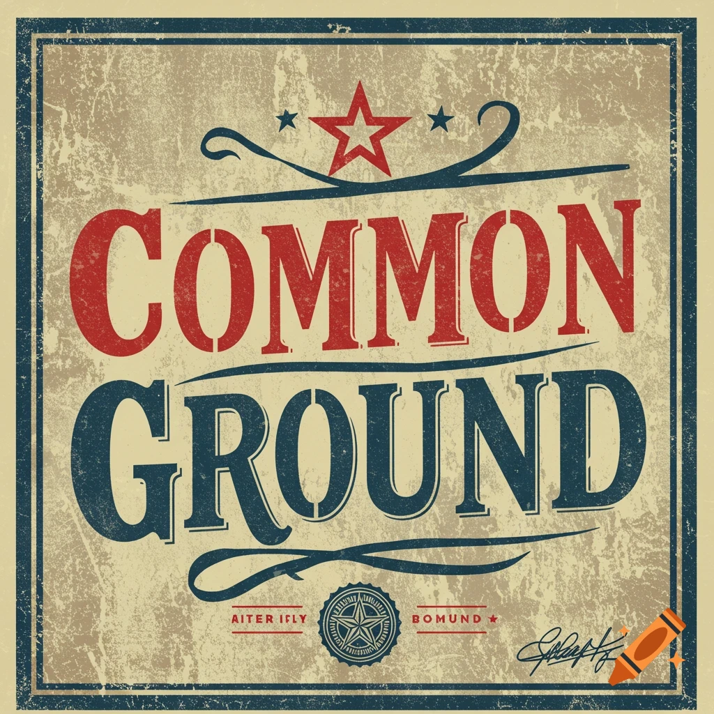 Graphic art of 'common ground' in Shephard Fairey style on Craiyon