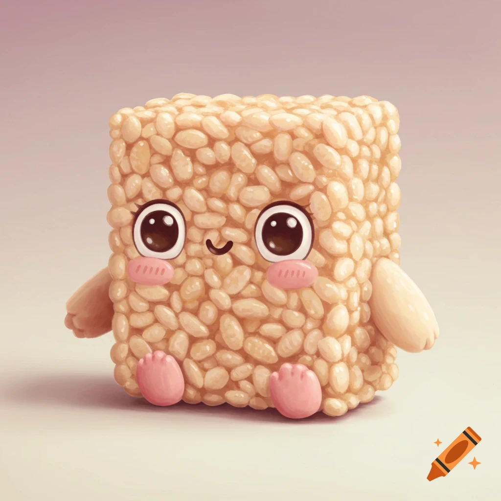 Cute cartoon character made of rice krispie treats with big eyes. on ...