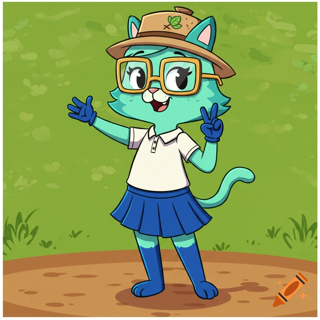 Mint green toon cat with royal blue legs in Toontown style on Craiyon