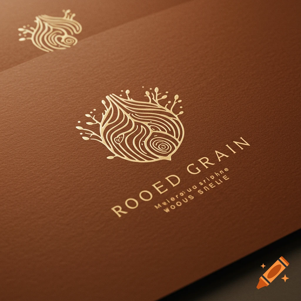 Rooted Grain logo with wood grain and roots on Craiyon