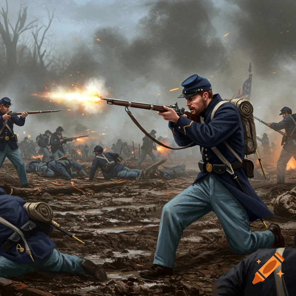 Union soldier firing musket at Gettysburg battle on Craiyon