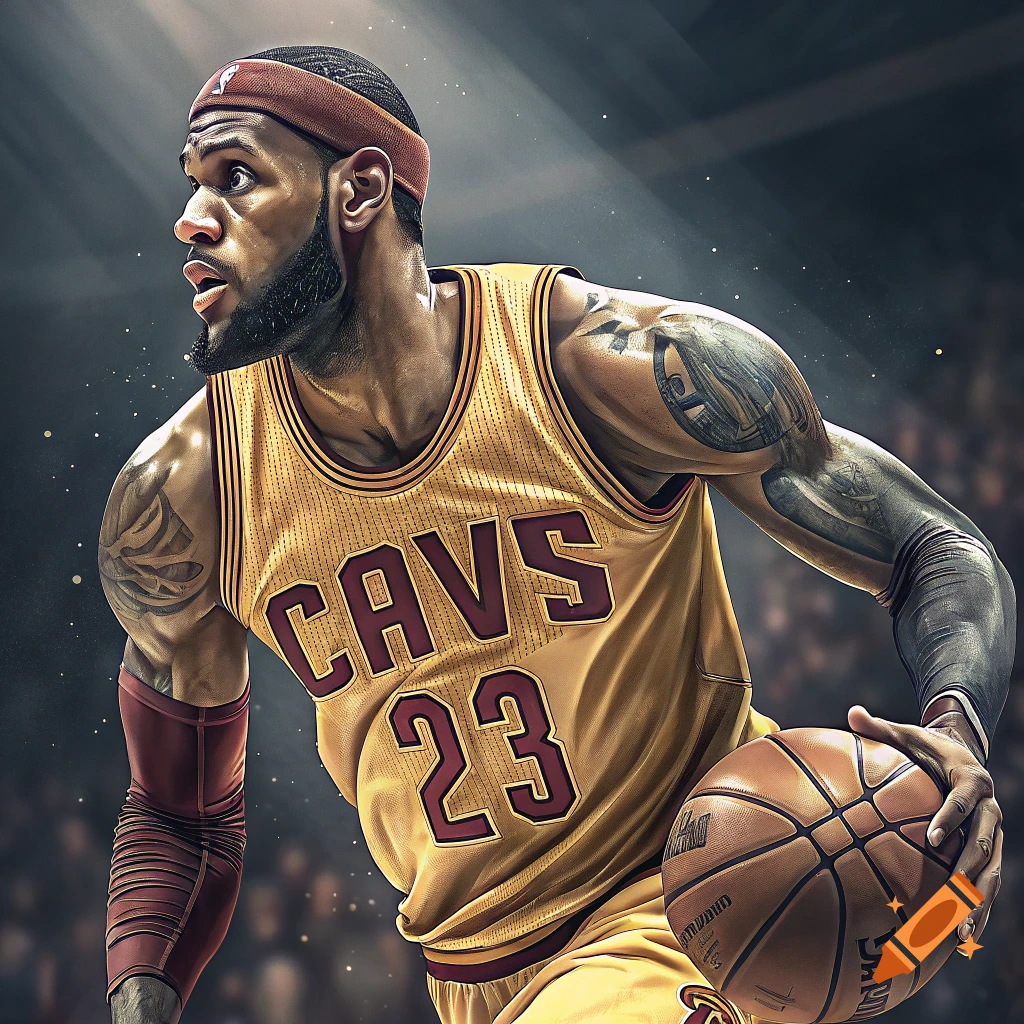 LeBron James in a Cleveland Cavaliers jersey playing basketball ...