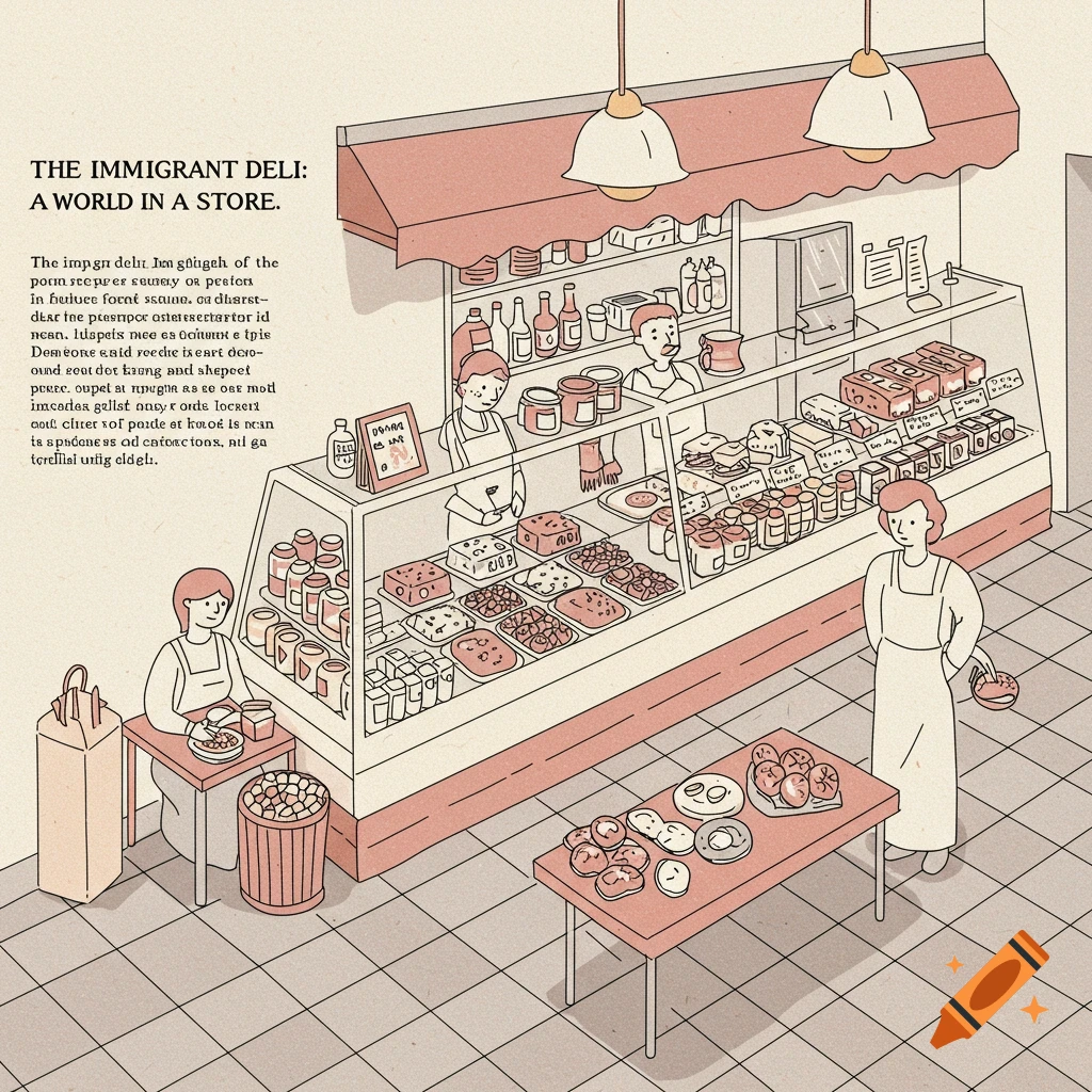 Hand-drawn illustration of a deli menu with handwritten text. on Craiyon