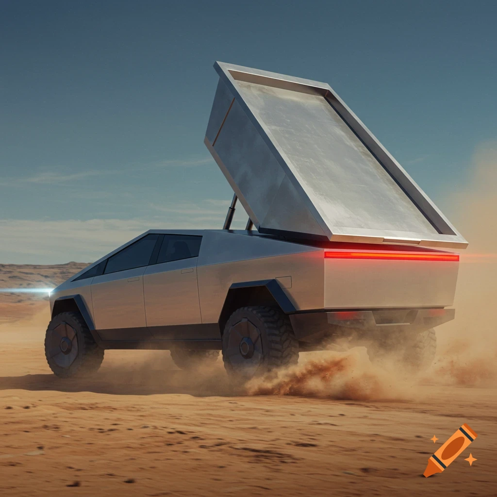 Tesla Cybertruck as a dumptruck with bed raised high on Craiyon