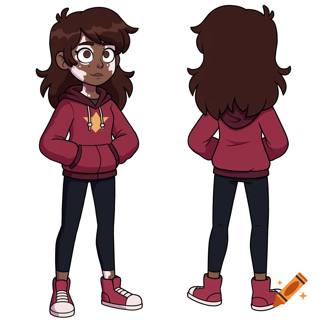 Girl with brown hair and vitiligo wearing maroon hoodie in Steven ...