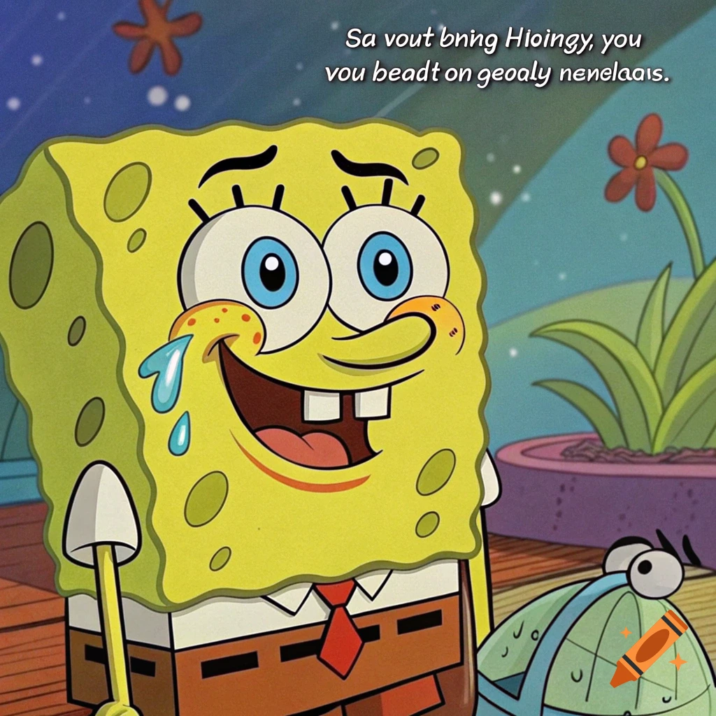 Spongebob Squarepants comforting a friend, cartoon illustration on Craiyon