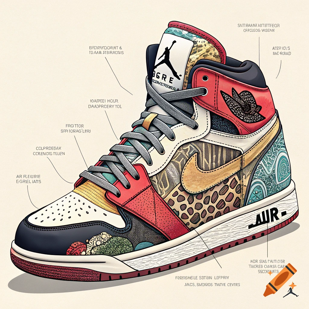 Combined Jordan sneaker design featuring all 39 generations on Craiyon