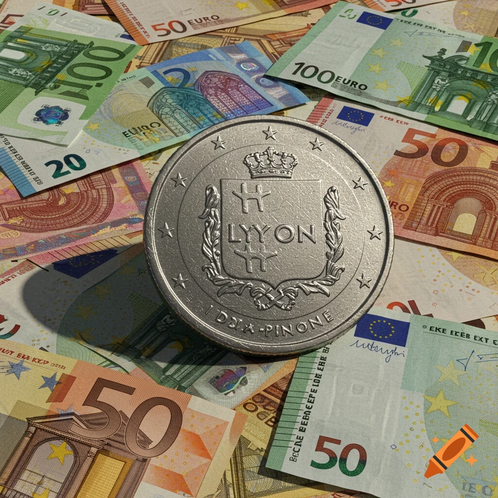 A close-up view of a metal coin with a crest and text, lying on a ...