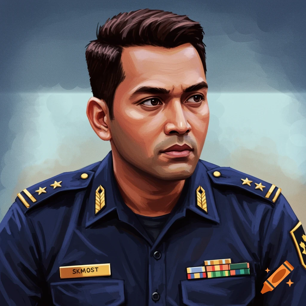 A man in a pilot's dress uniform stands in a hangar next to a jet. on ...