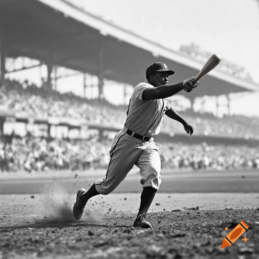 Black and white photo of a baseball player running on the field with a ...