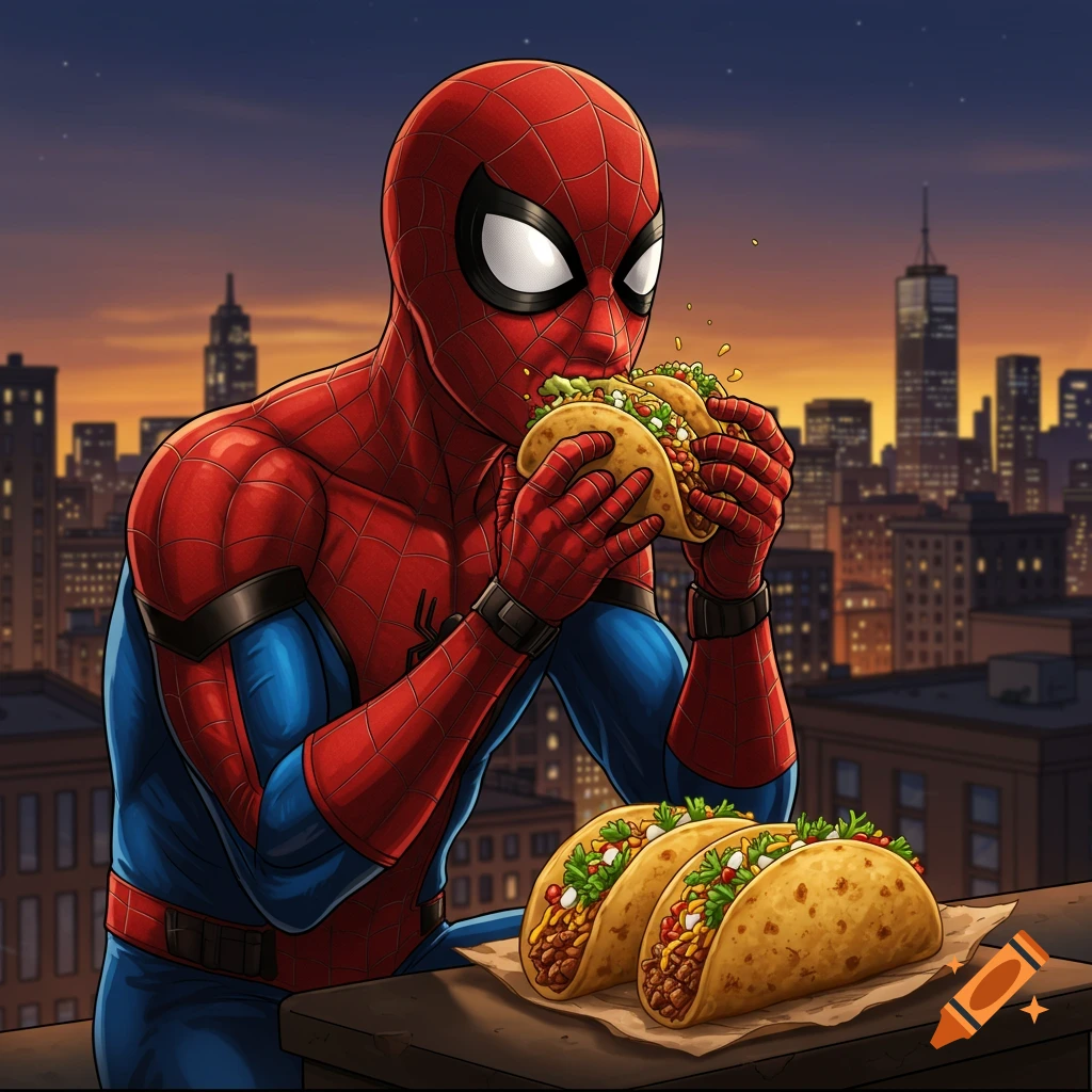 Spiderman eating tacos on Craiyon