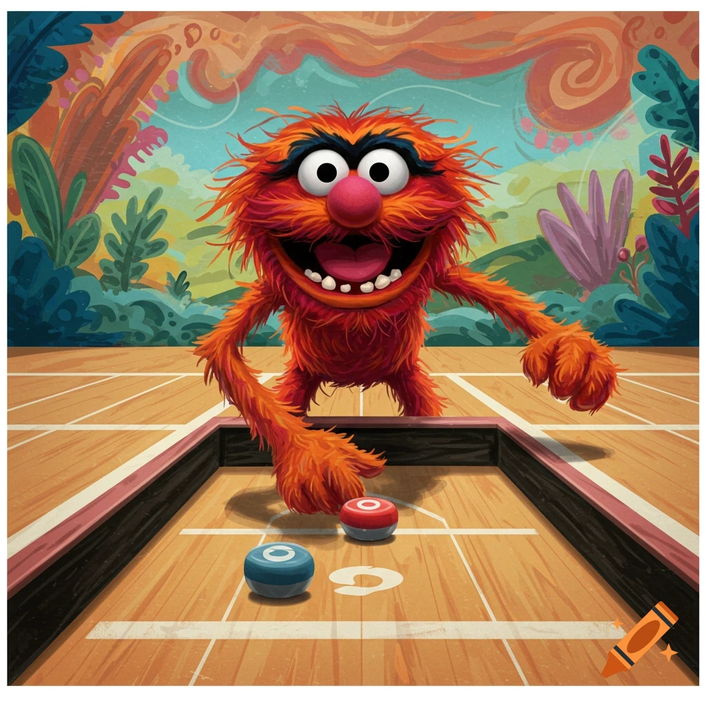 Cartoon illustration of Animal from the Muppets playing shuffleboard on ...