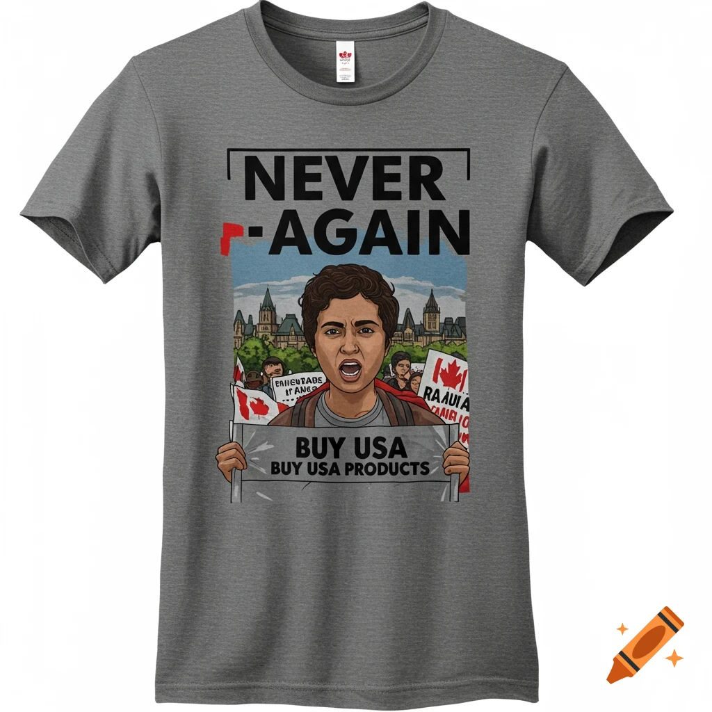 Canada Protest shirt with "Never Again" and buy USA products text on ...