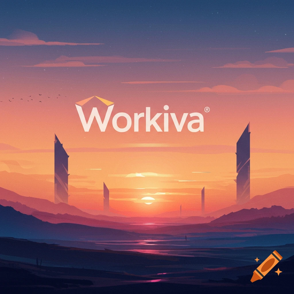 Stylized futuristic landscape with tall buildings at sunset/sunrise ...