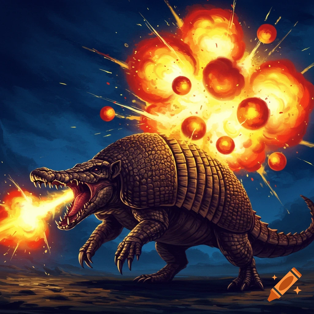 Lava shark with limbs in comic book style on Craiyon