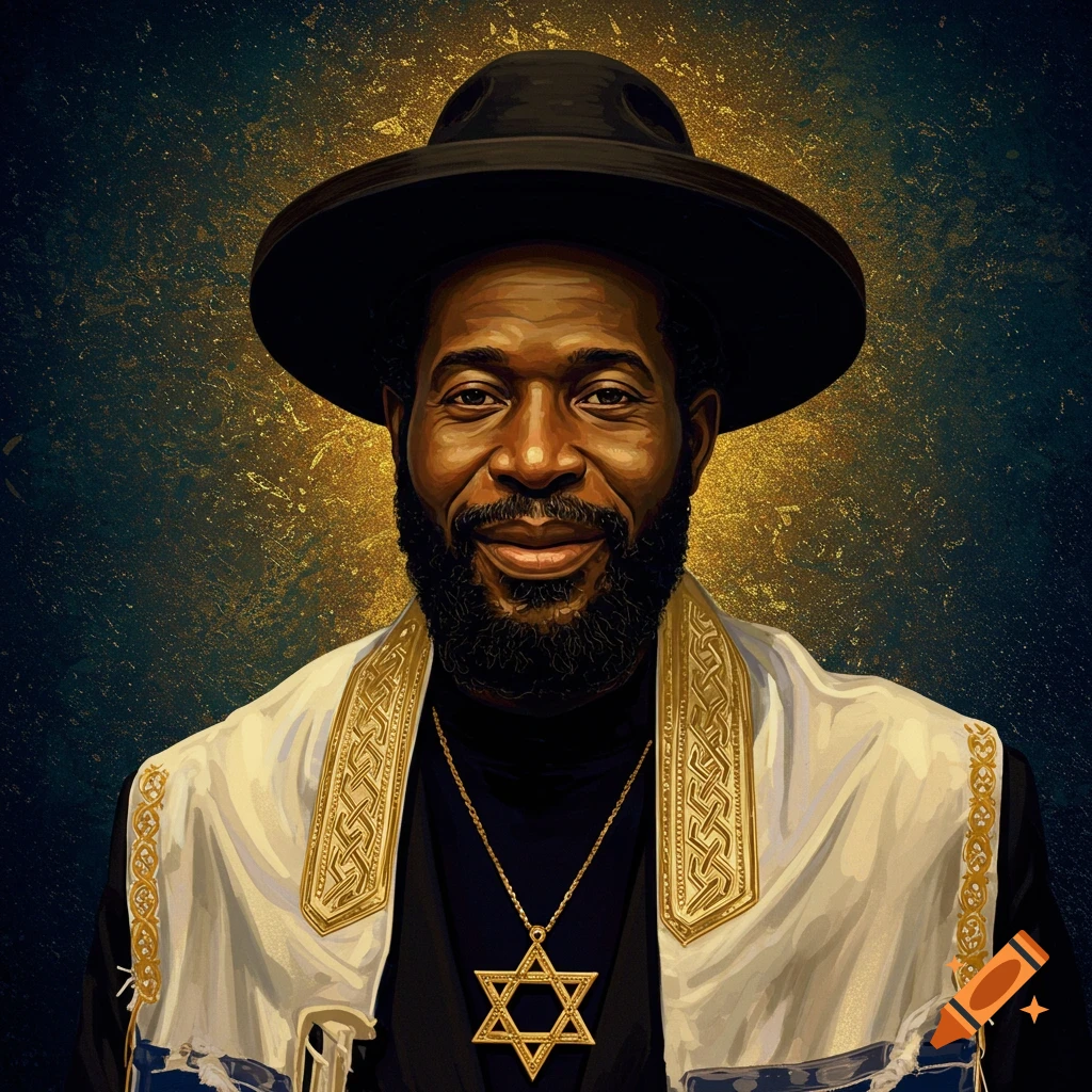 African American Jewish person with Star of David and yarmulke on Craiyon